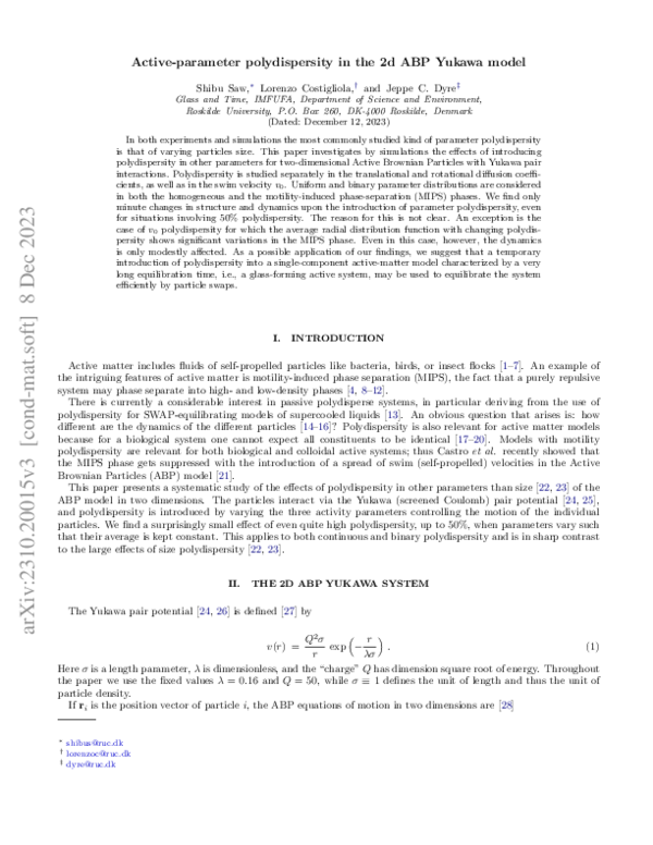 (PDF) Active-parameter polydispersity in the 2d ABP Yukawa model
