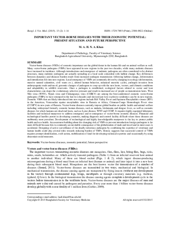 (PDF) Important Vector-Borne Diseases with Their Zoonotic Potential ...