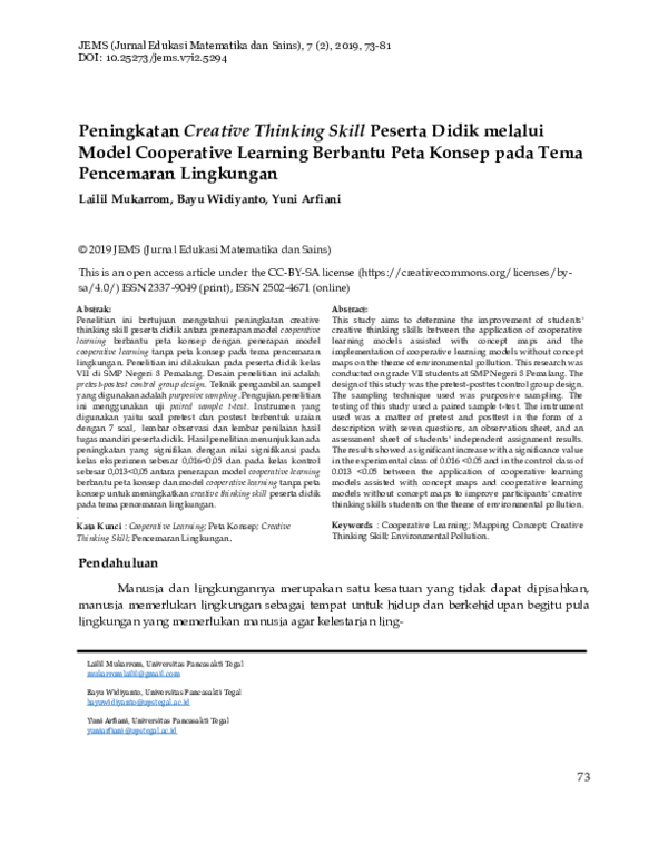 (PDF) Peningkatan Creative Thinking Skill Peserta Didik melalui Model Cooperative Learning ...