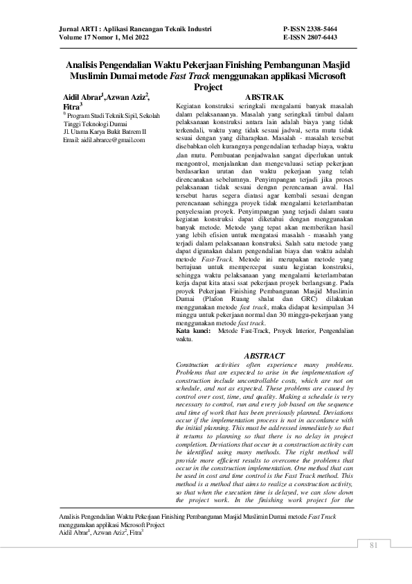 (PDF) Analisis Pengendalian Waktu Pekerjaan Finishing Pembangunan ...