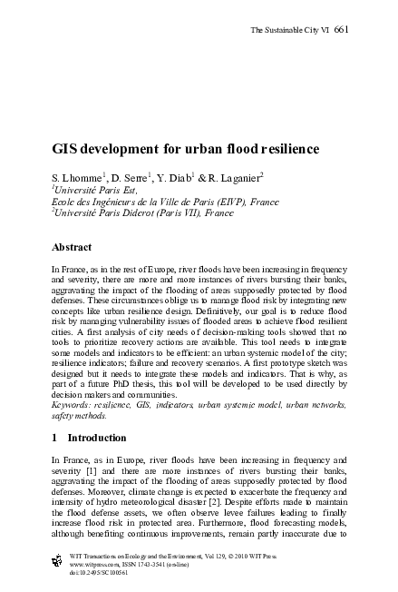 (PDF) GIS development for urban flood resilience