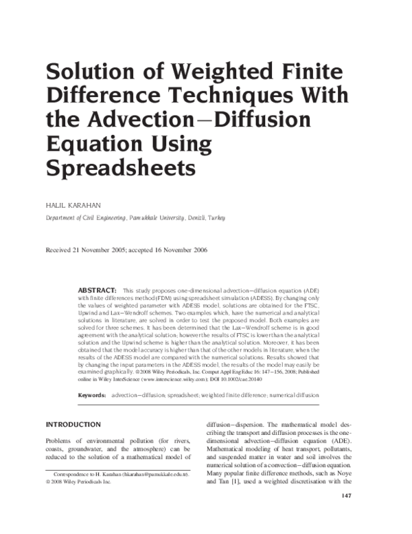 (PDF) Solution of weighted finite difference techniques with the advection-diffusion equation ...