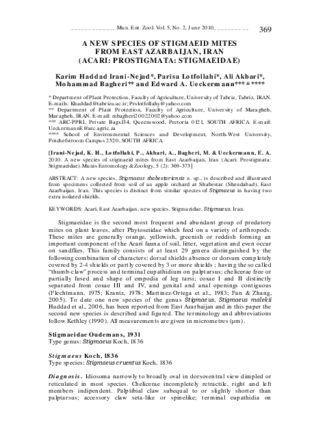 (PDF) A New Species of Stigmaeid Mites from East Azarbaijan, Iran ...