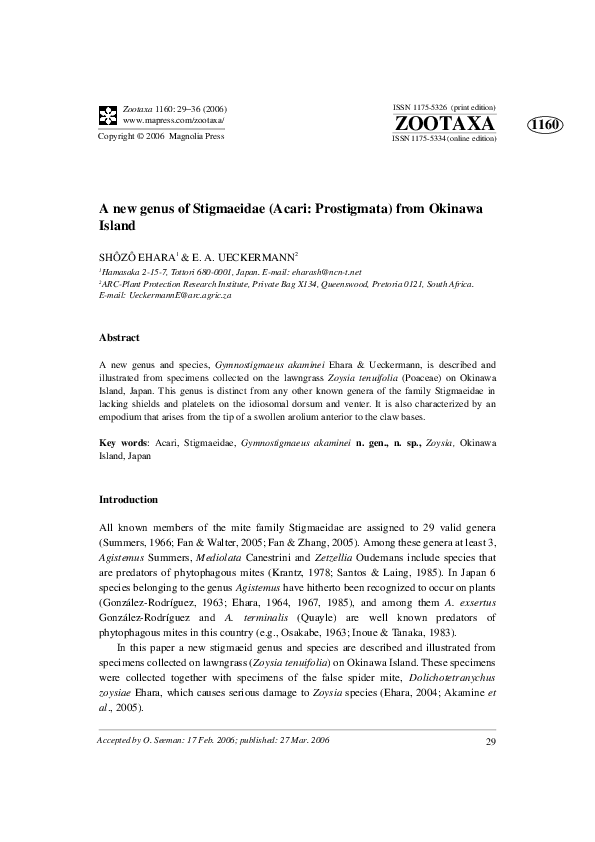 (PDF) A new genus of Stigmaeidae (Acari: Prostigmata) from Okinawa Island