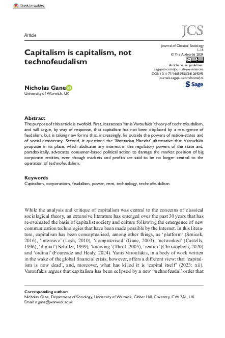 (PDF) Capitalism Is Capitalism, Not Technofeudalism