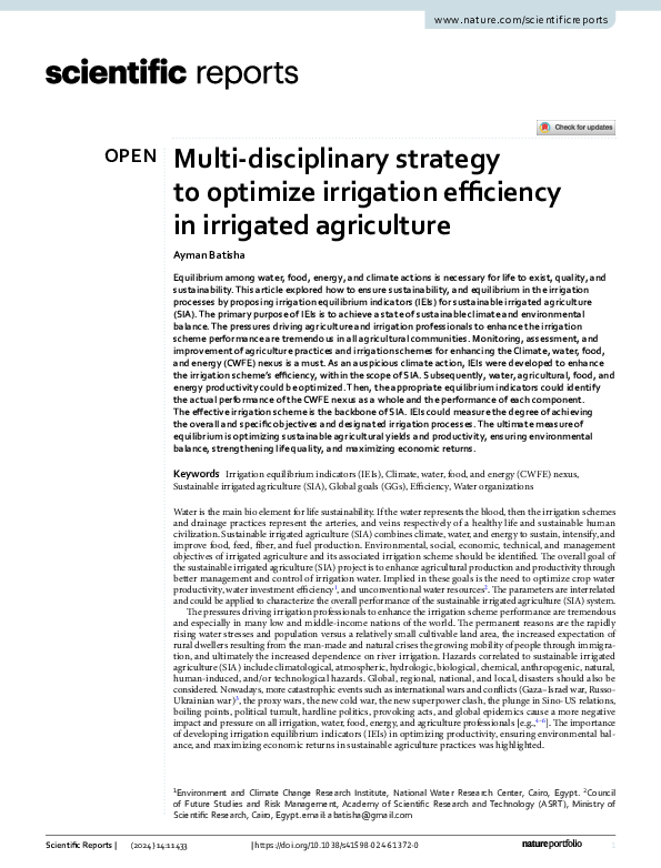 (PDF) Multi-disciplinary strategy to optimize irrigation efficiency in irrigated agriculture