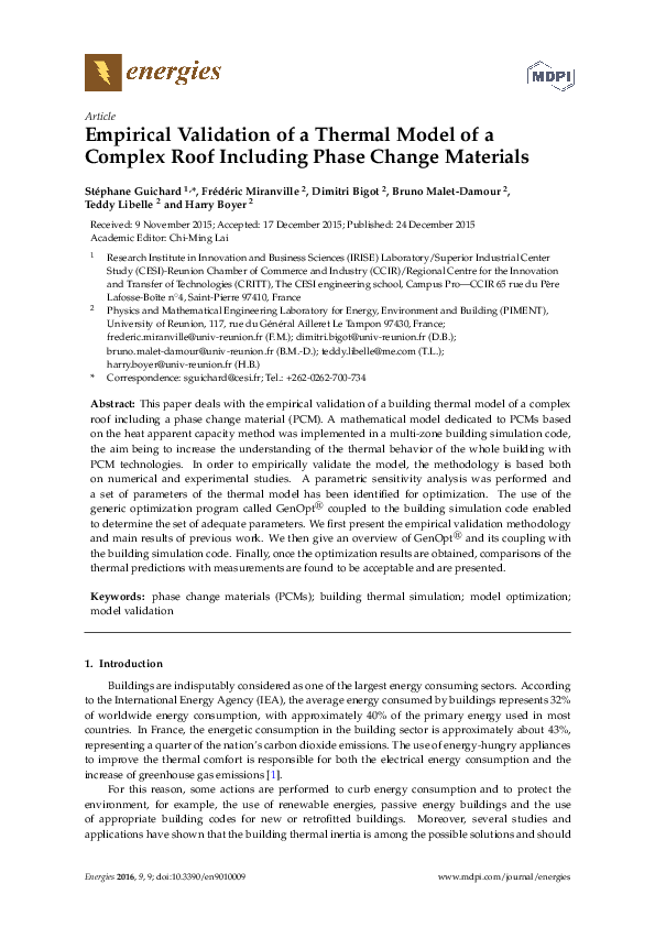 (PDF) Empirical Validation of a Thermal Model of a Complex Roof Including Phase Change Materials