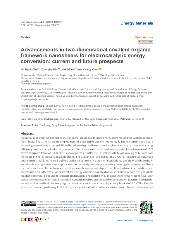 (PDF) Advancements in two-dimensional covalent organic framework nanosheets for electrocatalytic ...