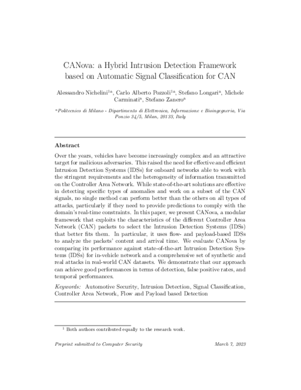 Pdf Canova A Hybrid Intrusion Detection Framework Based On Automatic Signal Classification