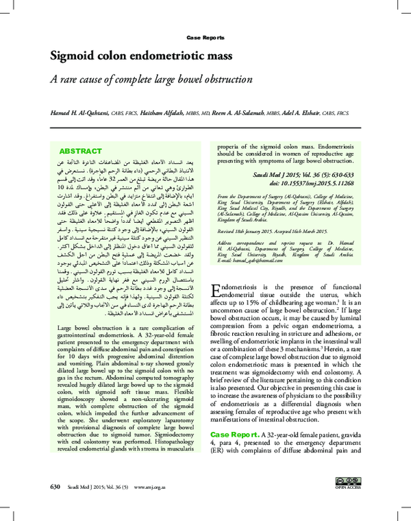 (PDF) Sigmoid colon endometriotic mass. A rare cause of complete large ...