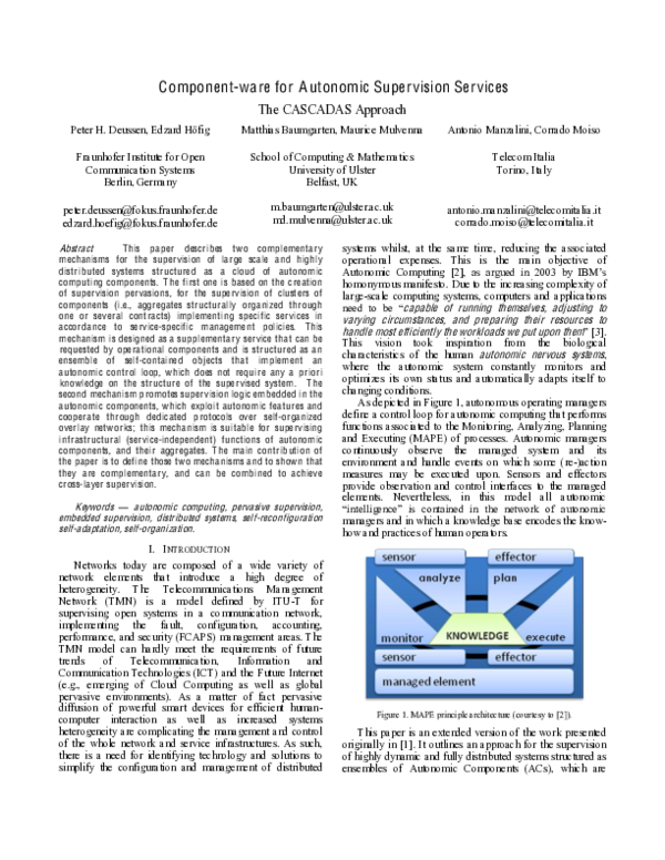(PDF) Component-ware for Autonomic Supervision Services