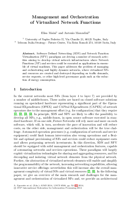 (PDF) Management and Orchestration of Virtualized Network Functions