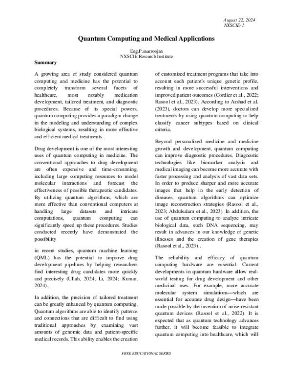 (PDF) Quantum Computing and Medical Applications