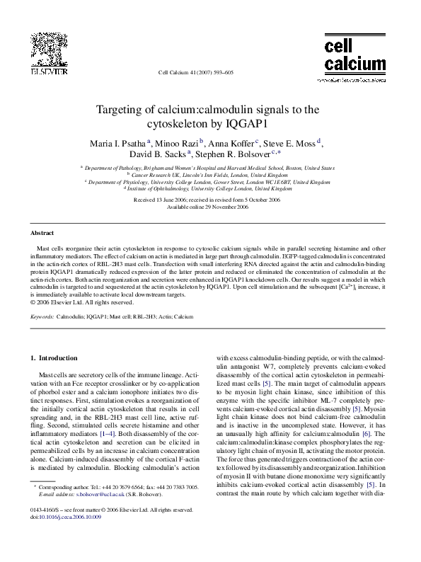 (PDF) Targeting of calcium:calmodulin signals to the cytoskeleton by IQGAP1