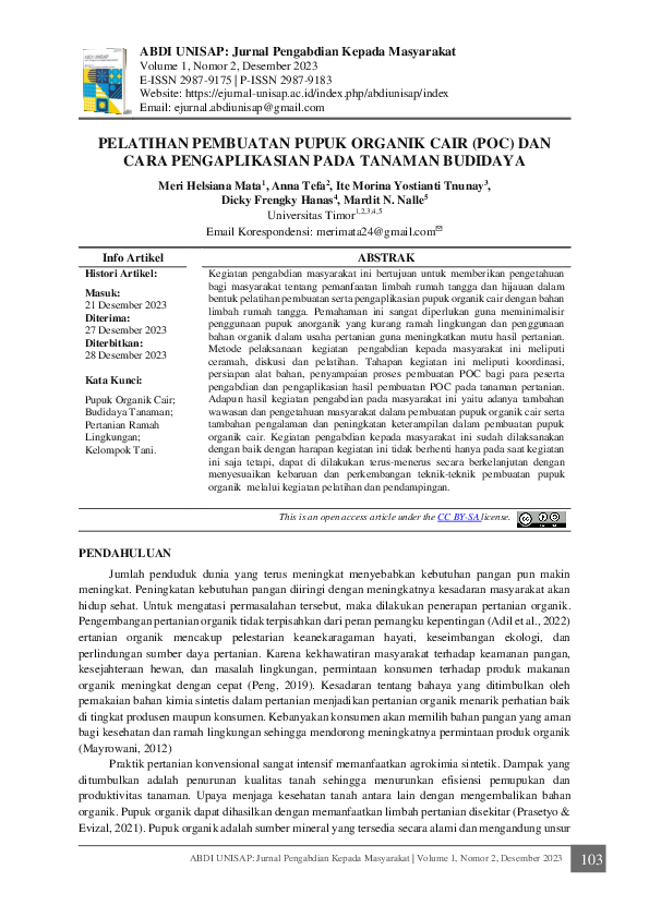 (PDF) Pelatihan Pembuatan Pupuk Organik Cair (POC) dan Cara Pengaplikasian pada Tanaman Budidaya
