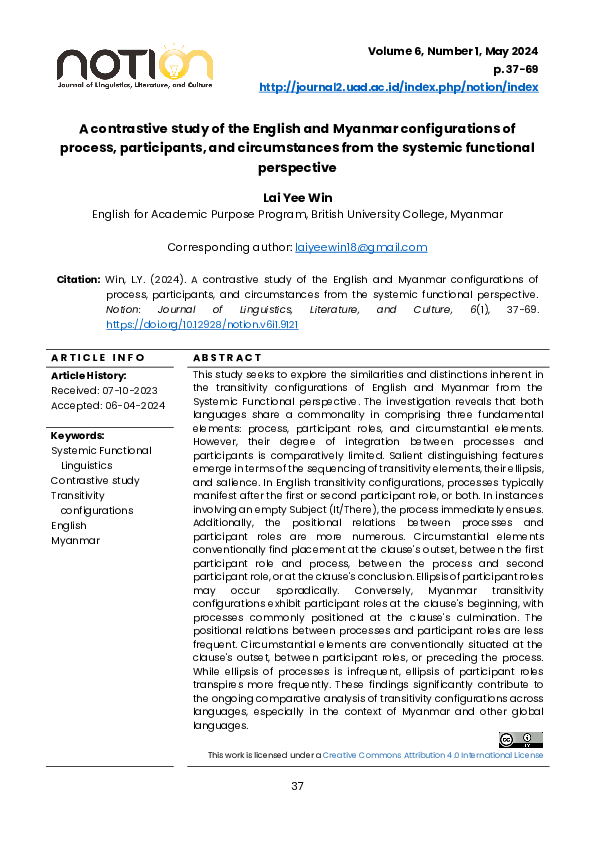 (PDF) A contrastive study of the English and Myanmar configurations of ...