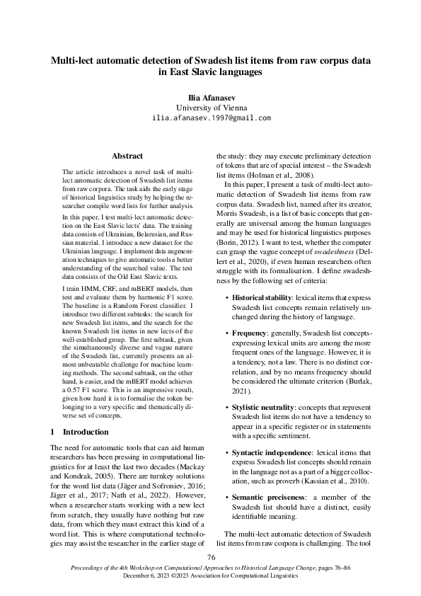 (PDF) Multi-lect automatic detection of Swadesh list items from raw ...