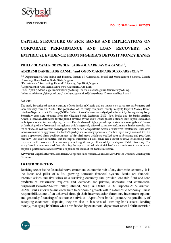 (PDF) Capital Structure of Sick Banks and Implications on Corporate Performance and Loan ...