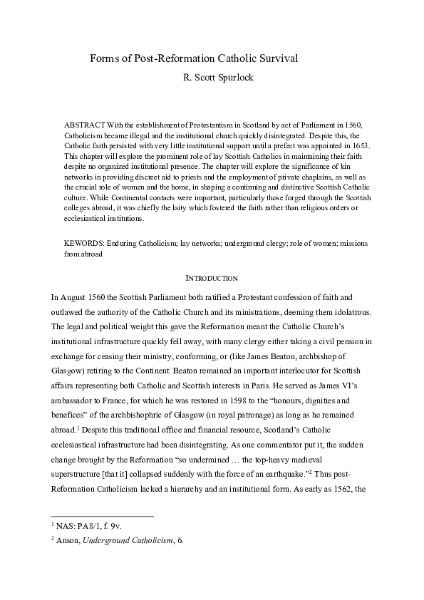 (PDF) Forms of Post-Reformation Catholic Survival