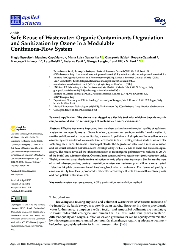 (PDF) Safe Reuse of Wastewater: Organic Contaminants Degradation and Sanitization by Ozone in a ...