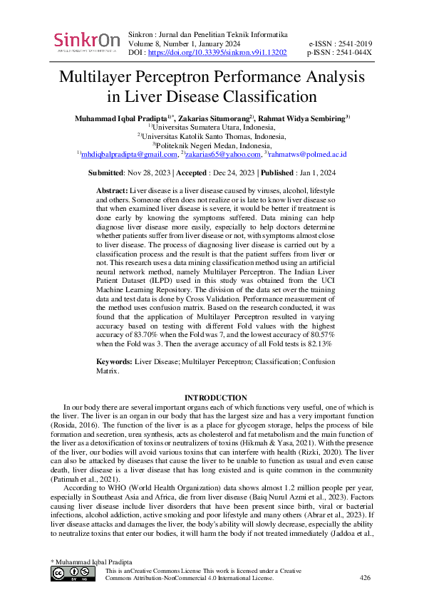 Multilayer Perceptron Performance Analysis in Liver Disease Classification