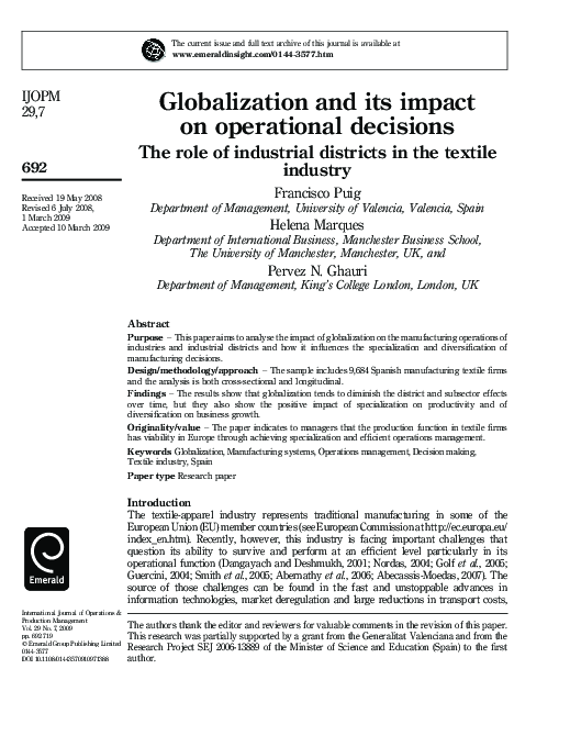 (PDF) Globalization and its impact on operational decisions