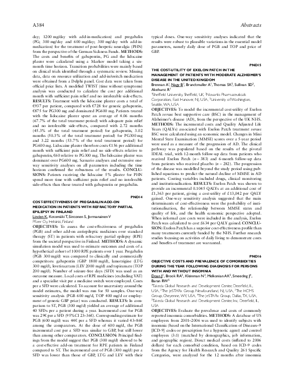 (PDF) PND15 the Cost-Utility of Exelon Patch in the Management of ...