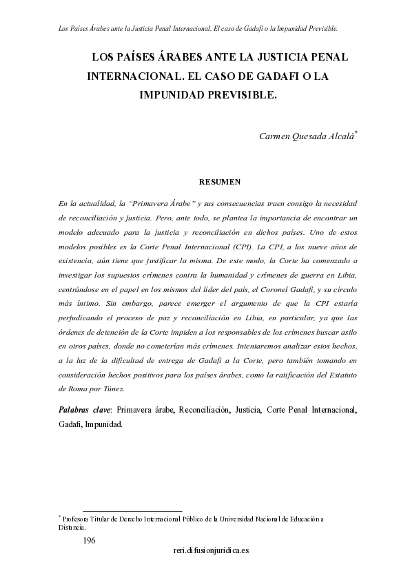 (PDF) Los Países Árabes Ante La Justicia Penal Internacional. El Caso De Gadafi O La Impunidad ...