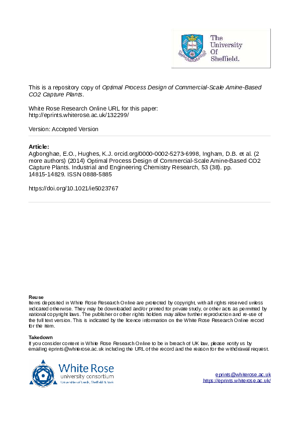 (PDF) Optimal Process Design of Commercial-Scale Amine-Based CO2 ...