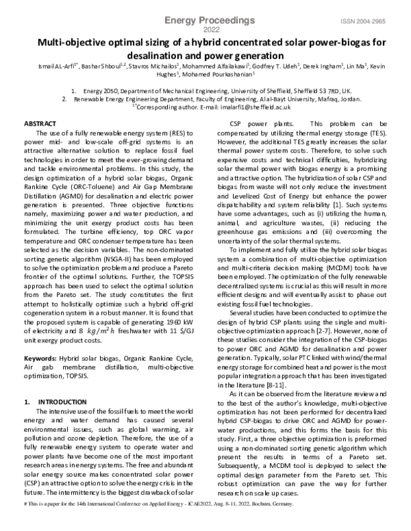 (PDF) Multi-objective optimal sizing of a hybrid concentrated solar power-biogas for ...