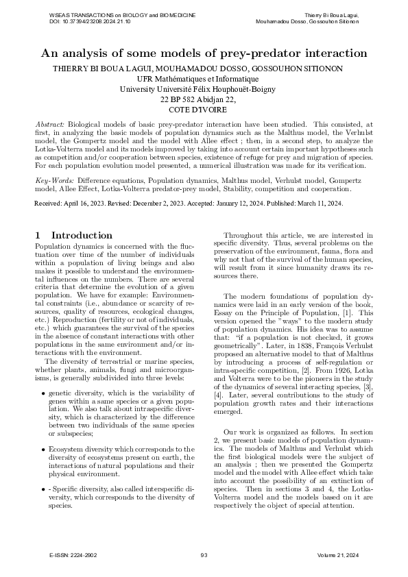 (PDF) An Analysis of Some Models of Prey-predator Interaction