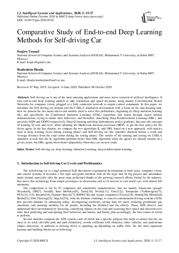 (PDF) Comparative Study of End-to-end Deep Learning Methods for Self ...