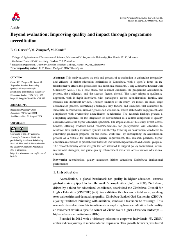 (PDF) Beyond evaluation: Improving quality and impact through programme accreditation