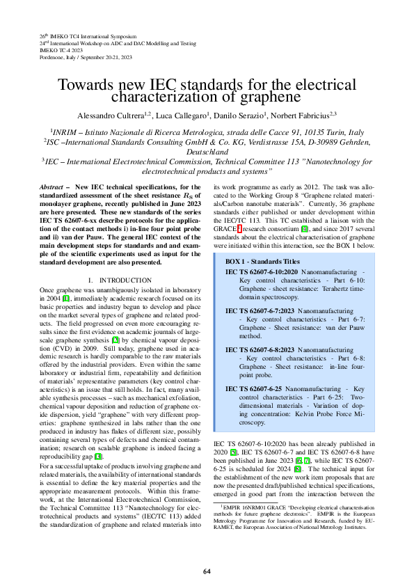(PDF) Towards new IEC standards for the electrical characterization of ...