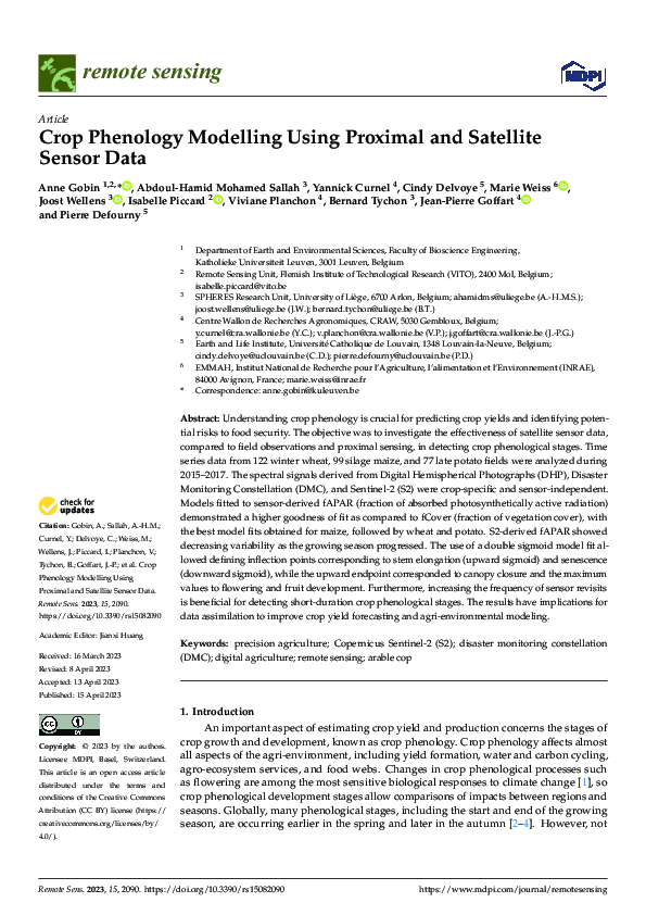 Pdf Crop Phenology Modelling Using Proximal And Satellite Sensor Data