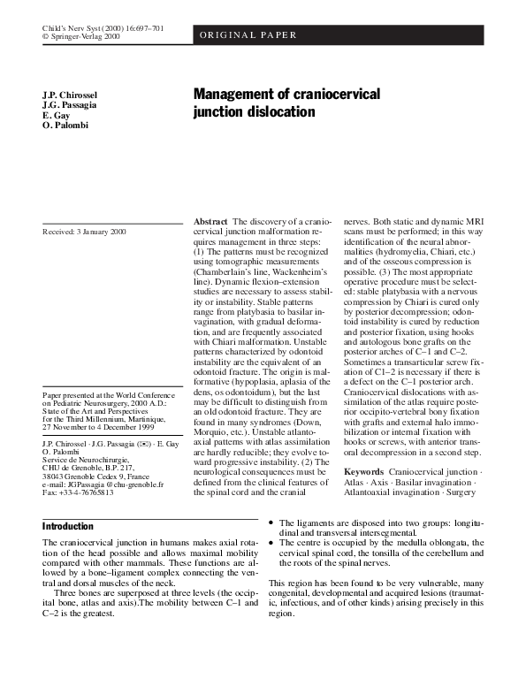 (PDF) Management of craniocervical junction dislocation