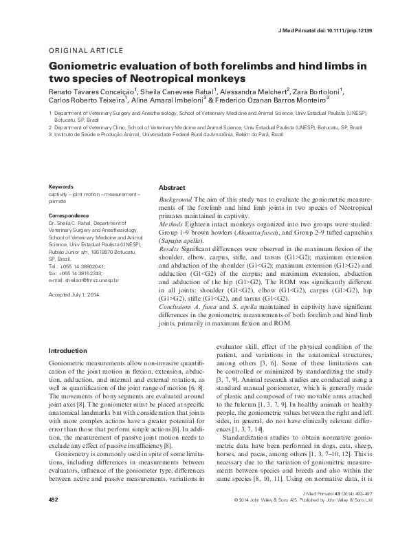 (PDF) Goniometric evaluation of both forelimbs and hind limbs in two ...