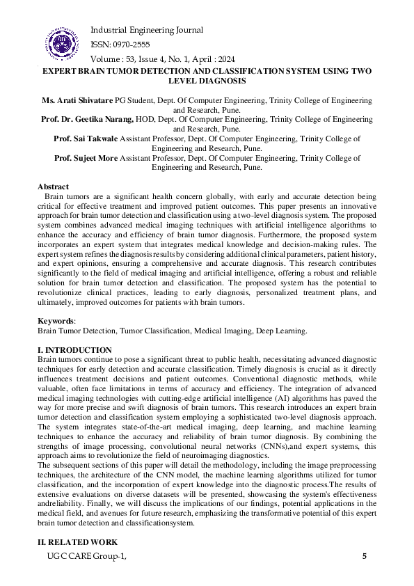 Pdf Expert Brain Tumor Detection And Classification System Using Two