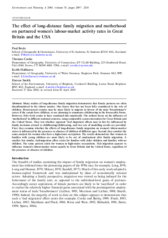 (PDF) The Effect of Long-Distance Family Migration and Motherhood on ...