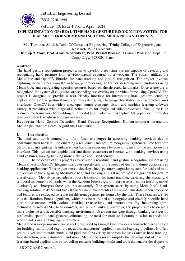 (PDF) IMPLEMENTATION OF: REAL-TIME HAND GESTURE RECOGNITION SYSTEM FOR DEAF MUTE FRIENDLY ...