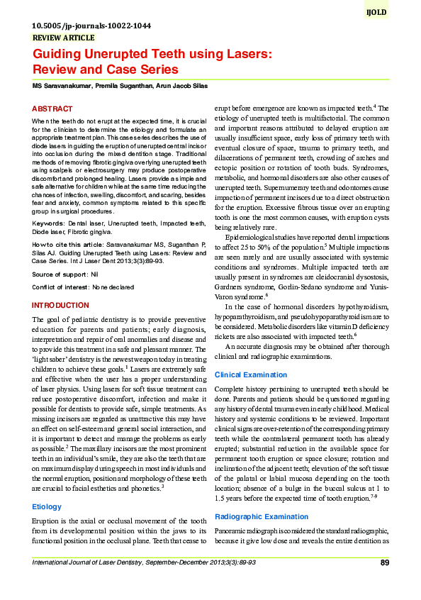 (PDF) Guiding Unerupted Teeth using Lasers: Review and Case Series