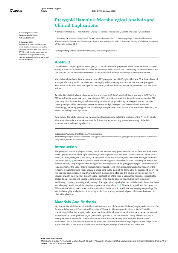 (PDF) Pterygoid Hamulus: Morphological Analysis and Clinical Implications