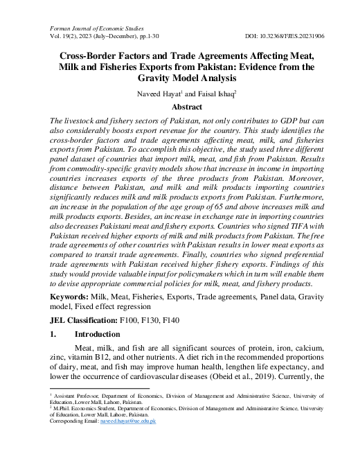 (PDF) Cross-Border Factors and Trade Agreements Affecting Meat, Milk and Fisheries Exports from ...