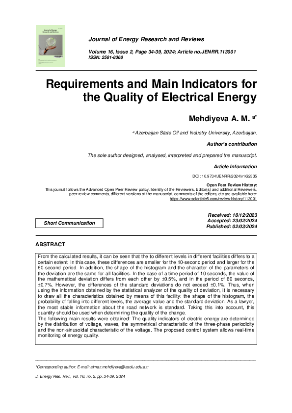 (PDF) Requirements and Main Indicators for the Quality of Electrical Energy