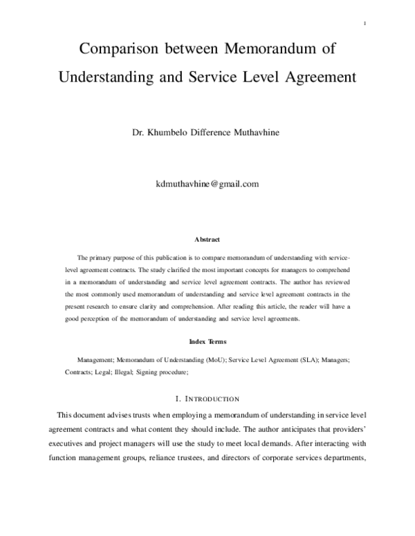 (PDF) Comparison between Memorandum of Understanding and Service Level ...
