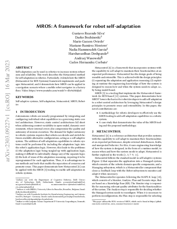 (PDF) MROS: A framework for robot self-adaptation