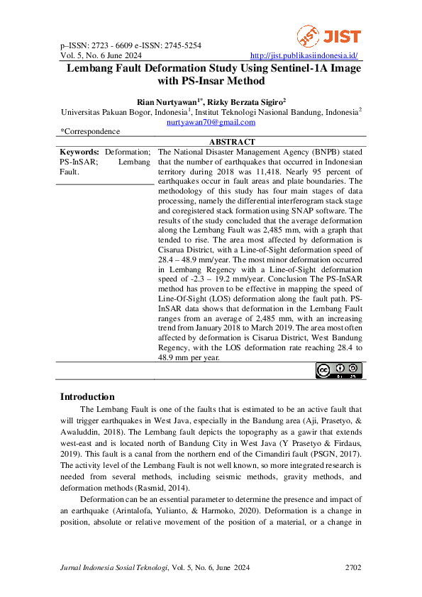 (PDF) Lembang Fault Deformation Study Using Sentinel-1A Image with Ps-Insar Method
