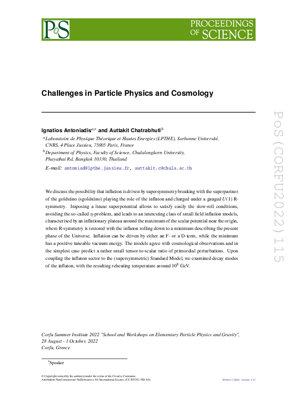 (PDF) Challenges in Particle Physics and Cosmology