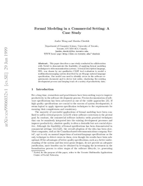 (PDF) Feasibility of Formal Modeling in Telecom
