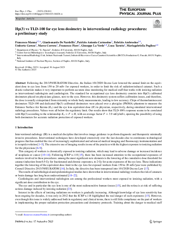 (PDF) Hp(3) vs TLD-100 for eye lens dosimetry in interventional ...